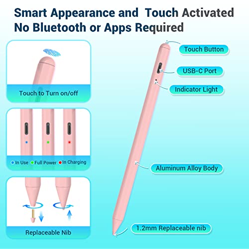 Stylus Pen for Apple iPad Pencil - Ipad Stylus Pen for iPad 10th 9th 8th 7th 6th Generation Palm Rejection for 2018-2023 Apple iPad Air 5th 4th 3rd iPad Mini 6th 5th Gen iPad Pro 11-12.9 Inch Pink