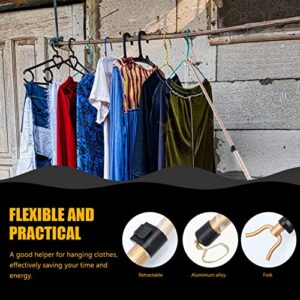 DOITOOL Hanger Retriever Pole with Hook- Adjustable 50 Feet High Reach Garment Hook- Extendable Reaching Stick Pole to Easily Reach Clothes and Closet Poles ( Golden )