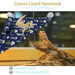 2 Pcs Reptile Hammock with Small Pillow Swing Hanging Bed Lounger Ladder with Adhesive Hooks and Suction Hook for Lizard Leopard Gecko Bearded Dragon Rat (Beige and Blue)