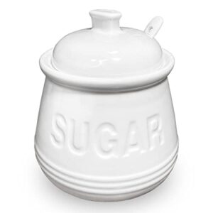 naxihopt sugar bowl with lid and spoon, ceramic sugar containers for countertop, sugar cube jar coffee bar accessories, covered sugar holder for kitchen 12oz, white