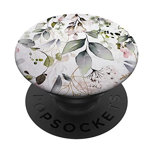 Eucalyptus green blossom watercolor floral leaves pattern PopSockets Swappable PopGrip