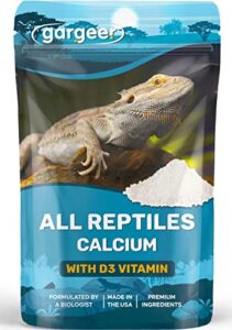 gargeer 4oz all reptile calcium powder with vitamin d3, phosphorus-free, ultrafine powder, pure dust & ready to use for all reptiles, lizards & amphibians supplement. made in the usa. enjoy !