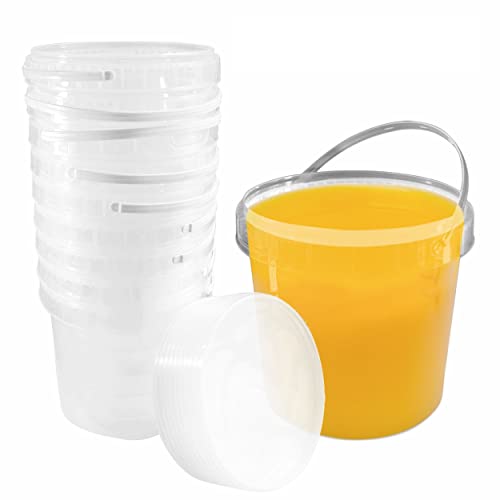 1 Gallon (128 oz) Clear Plastic Bucket with Lid and Handle (3 Pack), Ice Cream Tub with Lids - Food Grade Freezer and Microwave Safe Food Storage Containers, Round Plastic Pail Container with Lid, BPA Free