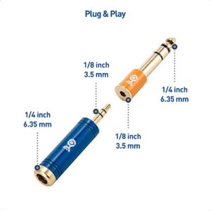 Cable Matters 2-Pack Headphone Adapter Kit with 1/4 to 3.5mm Adapter and 3.5mm to 1/4 Adapter (1/8 to 1/4 Adapter, 1/4 to 1/8 Adapter) in Blue and Orange