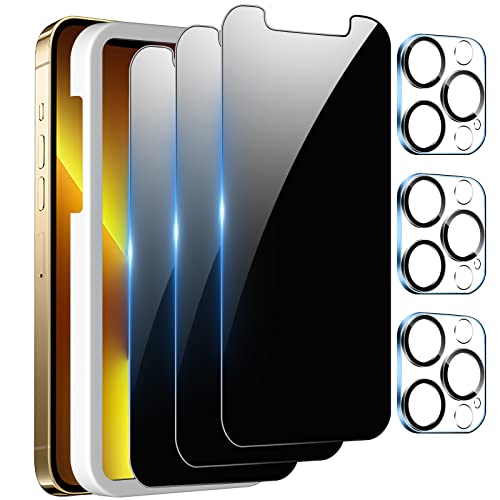 Romuto 【3+3 Pack】 Designed for iPhone 12 Pro Max Privacy Screen Protector Tempered Glass, 9H Hardness, Case Friendly, Bubble Free (Privacy-Anti-Spy)