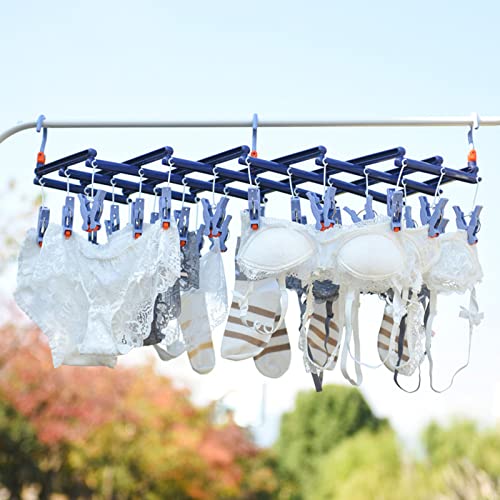 Clothes Drying Hanger with 29 Clips, Folding Plastic Socks Drying Rack, Foldable Portable Hanging Drying Rack Drip Hanger, Clothes Hangers for Drying Towels, Diapers, Baby Clothes, Underwear (Purple)