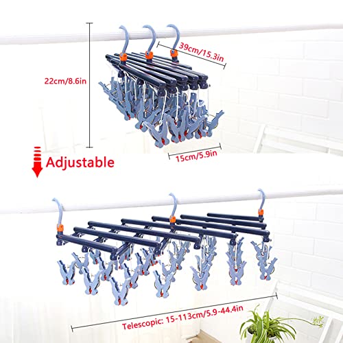 Clothes Drying Hanger with 29 Clips, Folding Plastic Socks Drying Rack, Foldable Portable Hanging Drying Rack Drip Hanger, Clothes Hangers for Drying Towels, Diapers, Baby Clothes, Underwear (Purple)