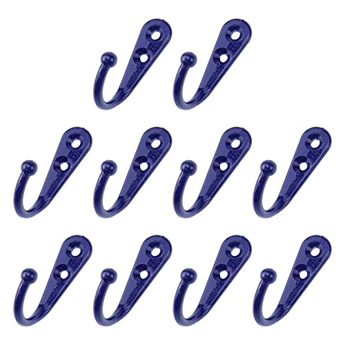 MY MIRONEY 10 Pack Blue Coat Hooks 1.73" x 0.51" Zinc Alloy Wall Mounted Hanger Hook Hardware Wall Hooks for Hanging Coat, Towel, Key, Hat, Cap, Cup