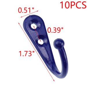 MY MIRONEY 10 Pack Blue Coat Hooks 1.73" x 0.51" Zinc Alloy Wall Mounted Hanger Hook Hardware Wall Hooks for Hanging Coat, Towel, Key, Hat, Cap, Cup