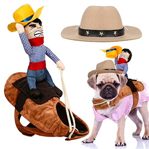 Cowboy Ride Dog Costumes for Small Medium Large Dogs Knight Style Pet Clothes and Hat for Halloween Party Cosplay Costumes Christmas Clothing Accessories (Small)