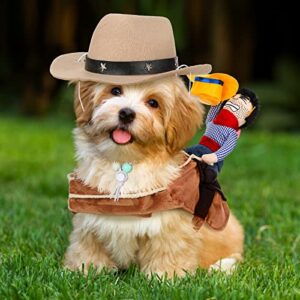 Cowboy Ride Dog Costumes for Small Medium Large Dogs Knight Style Pet Clothes and Hat for Halloween Party Cosplay Costumes Christmas Clothing Accessories (Small)