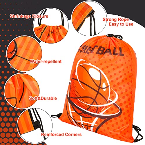 Whaline 12Pcs Large Basketball Drawstring Bag Sports Party Favor Candy Goodie Treat Bag Basketball Print Backpack Cinch Drawstring Gift Bag for Sports Basketball Theme Birthday Party Supplies 17x13In