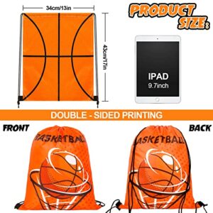 Whaline 12Pcs Large Basketball Drawstring Bag Sports Party Favor Candy Goodie Treat Bag Basketball Print Backpack Cinch Drawstring Gift Bag for Sports Basketball Theme Birthday Party Supplies 17x13In