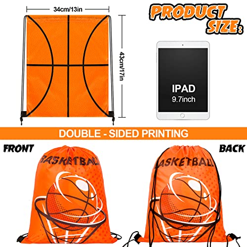 Whaline 12Pcs Large Basketball Drawstring Bag Sports Party Favor Candy Goodie Treat Bag Basketball Print Backpack Cinch Drawstring Gift Bag for Sports Basketball Theme Birthday Party Supplies 17x13In