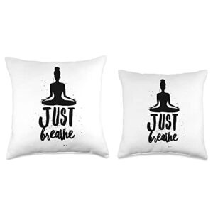 Just Breathe Yoga Namaste Spiritual Zen Meditation Woman Throw Pillow, 18x18, Multicolor