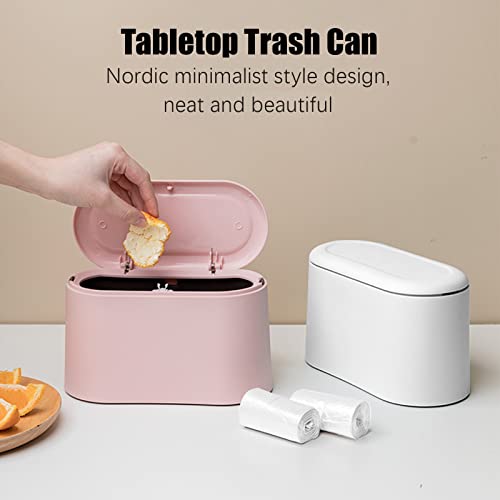 SHAIDOJIO Mini Trash Can, Desktop Wastebasket with Lid, Removable Small Garbage Can, Pop Up Tiny Countertop Trash Bin for Desk Office, Bedroom, Bathroom, Vanity, Coffee Bar Tabletop (White)