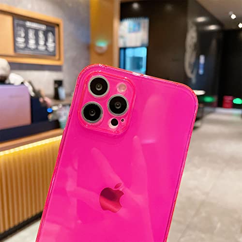 OWLSTAR Compatible with iPhone 13 Pro 6.1 inch Case, Cute Neon Clear Soft Phone Case for Women and Girls, Flexible Slim TPU Shockproof Transparent Bumper Protective Cover (Hot Pink)