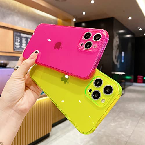 OWLSTAR Compatible with iPhone 13 Pro 6.1 inch Case, Cute Neon Clear Soft Phone Case for Women and Girls, Flexible Slim TPU Shockproof Transparent Bumper Protective Cover (Hot Pink)