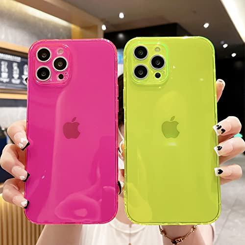 OWLSTAR Compatible with iPhone 13 Pro 6.1 inch Case, Cute Neon Clear Soft Phone Case for Women and Girls, Flexible Slim TPU Shockproof Transparent Bumper Protective Cover (Hot Pink)