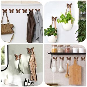 ShineZoom Wood Wall Hooks 6 Pack Coat Hooks Wall Mounted & Adhesive 2 in 1Universal Rustic Hat Hooks for Wall/ Entryway/ Bathroom/ Closet/ Door/Mudroom/Kitchen