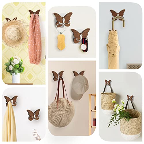 ShineZoom Wood Wall Hooks 6 Pack Coat Hooks Wall Mounted & Adhesive 2 in 1Universal Rustic Hat Hooks for Wall/ Entryway/ Bathroom/ Closet/ Door/Mudroom/Kitchen