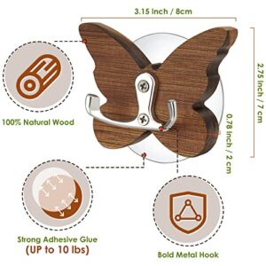 ShineZoom Wood Wall Hooks 6 Pack Coat Hooks Wall Mounted & Adhesive 2 in 1Universal Rustic Hat Hooks for Wall/ Entryway/ Bathroom/ Closet/ Door/Mudroom/Kitchen