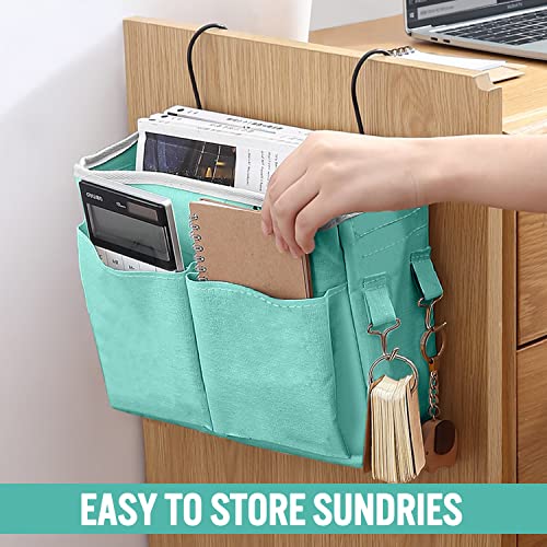 Ndeno Bedside Caddy Storage Bag Hanging Pocket Organizer for Bunk and Hospital Beds Crib,Dorm Rooms Bed Rails for Remotes Mobile Phone Keys, Glasses, Books (Tiffany Blue)