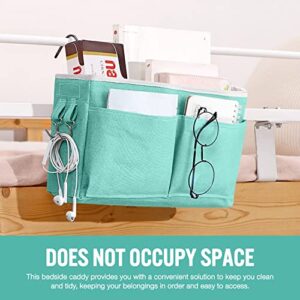 Ndeno Bedside Caddy Storage Bag Hanging Pocket Organizer for Bunk and Hospital Beds Crib,Dorm Rooms Bed Rails for Remotes Mobile Phone Keys, Glasses, Books (Tiffany Blue)