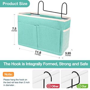 Ndeno Bedside Caddy Storage Bag Hanging Pocket Organizer for Bunk and Hospital Beds Crib,Dorm Rooms Bed Rails for Remotes Mobile Phone Keys, Glasses, Books (Tiffany Blue)