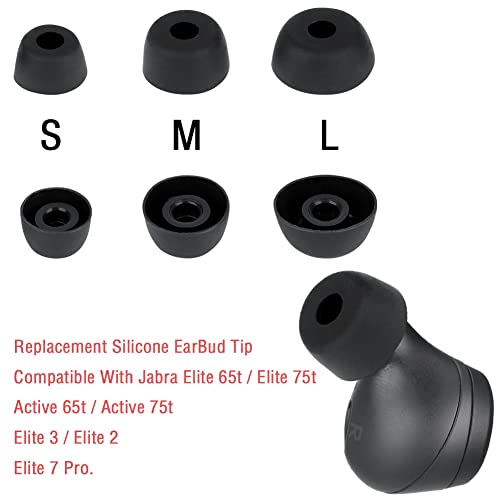 Ear Tips Compatible with Jabra Elite 65t Headphone,6 Pairs Replacement Silicone Tips Compatible with Jabra Elite 65t 75t/Active 65t 75t/ S/M/L Earbud Tips Black