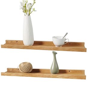 24 inch floating shelves wall mounted set of 2, rustic wall shelves for decor and storage, natural solid oak wood shelf, picture ledge for bedroom/bathroom/living room/kitchen, natural color, 24*4*1.5