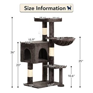 BestPet Cat Tree 36 inch Tall Cat Tower for Indoor Cats with Cat Scratching Post,Cat Condo Furniture Activity Centre with Cat Hammock & Funny Toy,Dark Gray