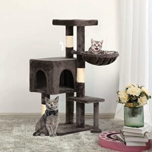 BestPet Cat Tree 36 inch Tall Cat Tower for Indoor Cats with Cat Scratching Post,Cat Condo Furniture Activity Centre with Cat Hammock & Funny Toy,Dark Gray