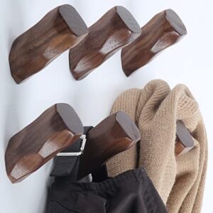 grapmktg 6 pack wood wall hooks coat hooks wall mounted wooden hooks heavy duty robe hook hat rack backpack hooks for baseball caps hanging bathroom towels clothes hanger black walnut