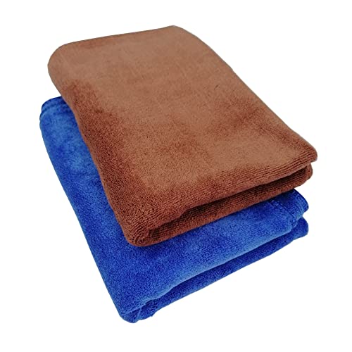 QIBAOACR Car Drying Towels Microfiber Towels 16" x 24" Car Wash Towel Pack of 2, Thicken Cleaning Cloths, Scratch-Free, Lint-Free, Drying Towels for Cars, Windows, Dishes, Auto, Kitchen Blue+Brown