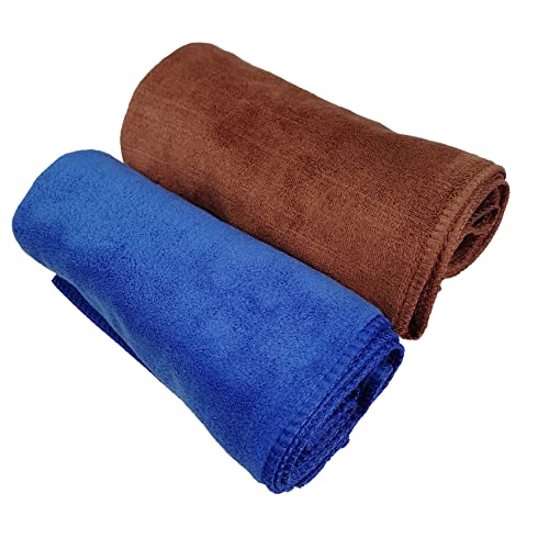 QIBAOACR Car Drying Towels Microfiber Towels 16" x 24" Car Wash Towel Pack of 2, Thicken Cleaning Cloths, Scratch-Free, Lint-Free, Drying Towels for Cars, Windows, Dishes, Auto, Kitchen Blue+Brown