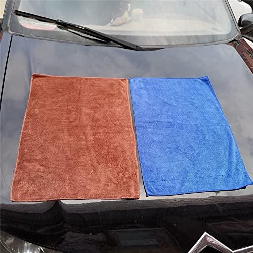 QIBAOACR Car Drying Towels Microfiber Towels 16" x 24" Car Wash Towel Pack of 2, Thicken Cleaning Cloths, Scratch-Free, Lint-Free, Drying Towels for Cars, Windows, Dishes, Auto, Kitchen Blue+Brown