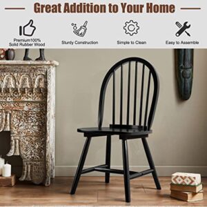 KOTEK Wood Dining Chairs Set of 2, Windsor Chairs with Spindle Back, Solid Wood Legs, Wide Seat, Farmhouse Armless Side Chairs for Living Room, Dining Room, Kitchen (Black)