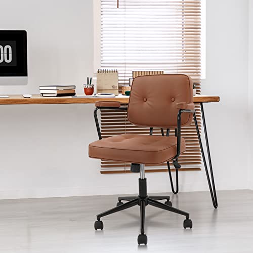 KLASIKA PU PVC Faux Leather Home Office Chair Swivel Ergonomics Mid Back Desk Chair with Armrests Computer Task Chair Brown