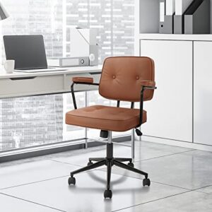 KLASIKA PU PVC Faux Leather Home Office Chair Swivel Ergonomics Mid Back Desk Chair with Armrests Computer Task Chair Brown