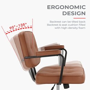 KLASIKA PU PVC Faux Leather Home Office Chair Swivel Ergonomics Mid Back Desk Chair with Armrests Computer Task Chair Brown