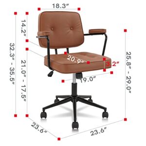 KLASIKA PU PVC Faux Leather Home Office Chair Swivel Ergonomics Mid Back Desk Chair with Armrests Computer Task Chair Brown