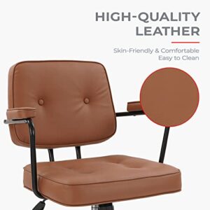 KLASIKA PU PVC Faux Leather Home Office Chair Swivel Ergonomics Mid Back Desk Chair with Armrests Computer Task Chair Brown