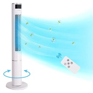 tower fan 80° oscillating fan 43 inch standing fan with remote, 3 speeds & 3 modes tower household fans led display, 7h timer, bladeless fan, standing floor fans for home bedroom office use