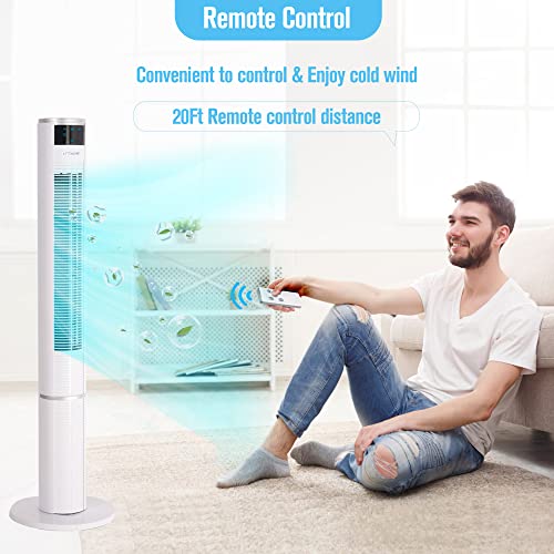 Tower Fan 80° Oscillating Fan 43 Inch Standing Fan with Remote, 3 Speeds & 3 Modes Tower Household Fans LED Display, 7H Timer, Bladeless Fan, Standing Floor Fans for Home Bedroom Office Use