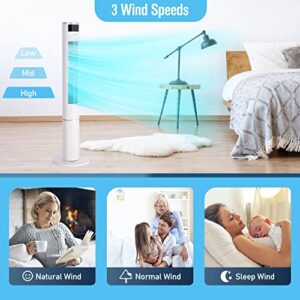 Tower Fan 80° Oscillating Fan 43 Inch Standing Fan with Remote, 3 Speeds & 3 Modes Tower Household Fans LED Display, 7H Timer, Bladeless Fan, Standing Floor Fans for Home Bedroom Office Use