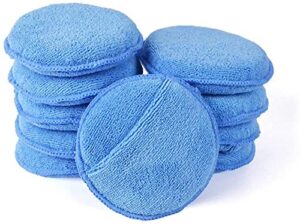 leoso microfiber wax applicator, ultra-soft microfiber wax applicator pads with finger pocket wax applicator for cars wax applicator foam sponge (blue5 diameter, pack of 10)