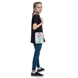 Kids Lunch Box, Insulated Lunch Bag for Girls, Pink Mermaid Cute Lunch Bag with Shoulder Strap, School Bento Lunch Box for Kids Toddlers Teens, Small Black Reusable Cooler Thermal Meal Tote Kit