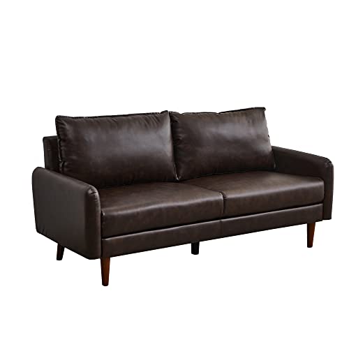 INSTORY Leather Sofa Modern Couch with Wooden Legs for Living Room,Office - Brown