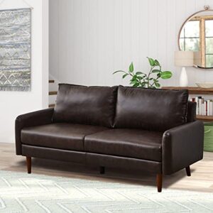 INSTORY Leather Sofa Modern Couch with Wooden Legs for Living Room,Office - Brown